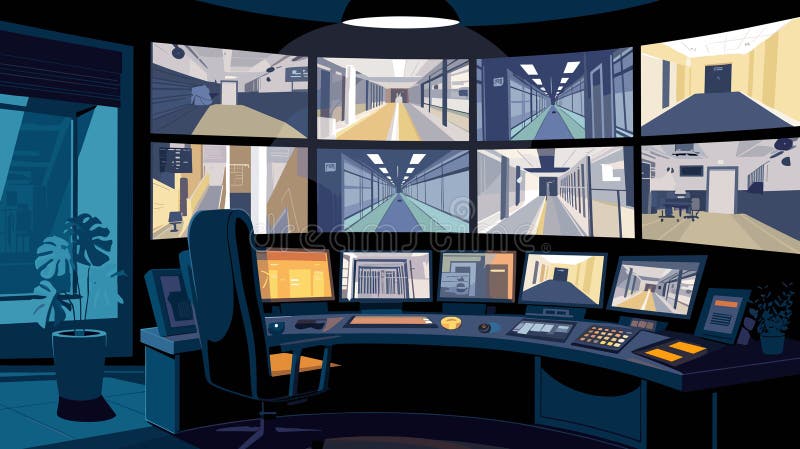 Modern Surveillance Control Room with Multiple Monitors and Sleek ...