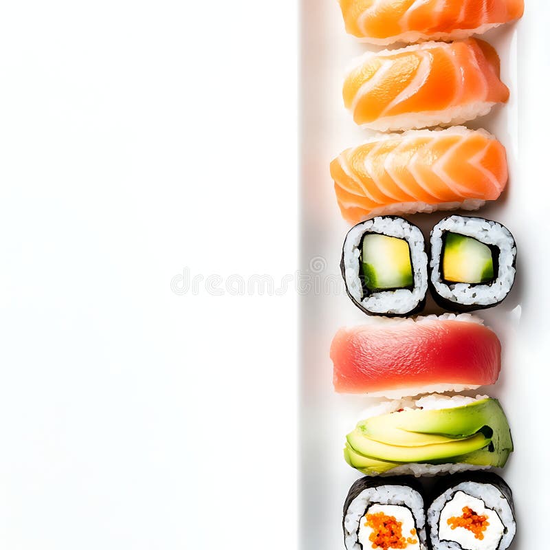 Modern Sushi Roll Display with Minimalist White Background Stock ...