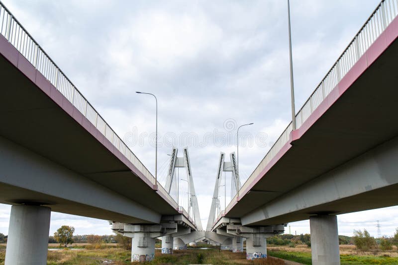 Modern Suspension Bridge Close-up Long-range View Stock Photo - Image ...