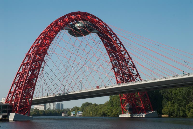 Modern Suspension Bridge on Moscow River Stock Image - Image of river ...