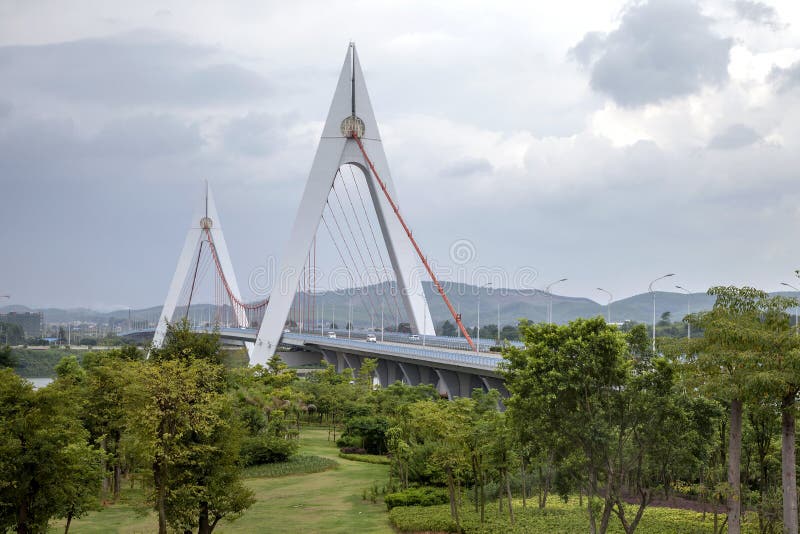 Modern suspension bridge stock image. Image of twin, cable - 47432565