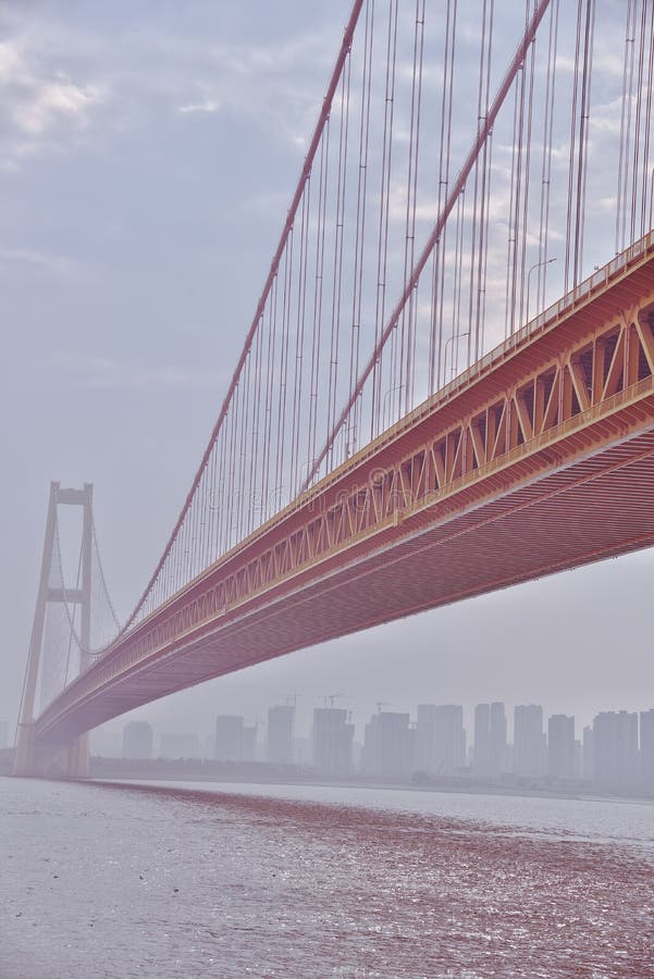 Modern Suspension Metal Bridge Stock Photo - Image of yangtze, river ...