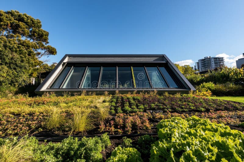 Modern Sustainable Building Surrounded by Lush Greenery in an Urban ...