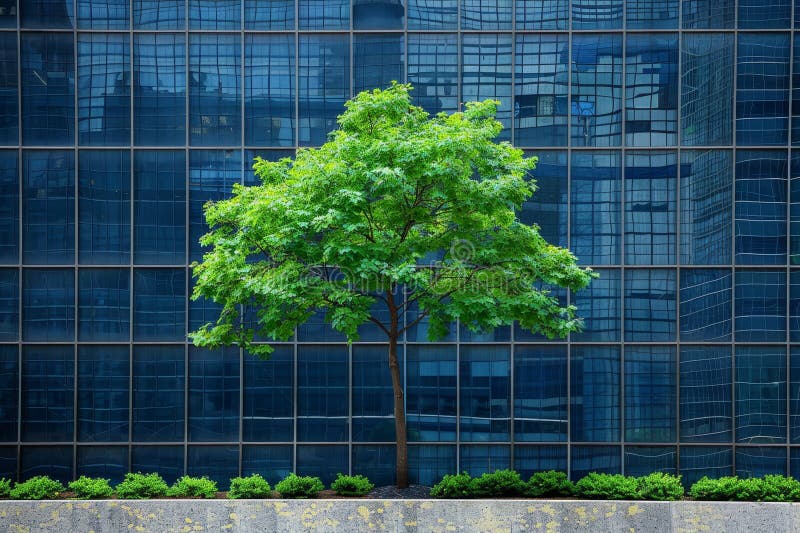 Modern Sustainable Glass Office Building with a Tree in Eco Friendly ...
