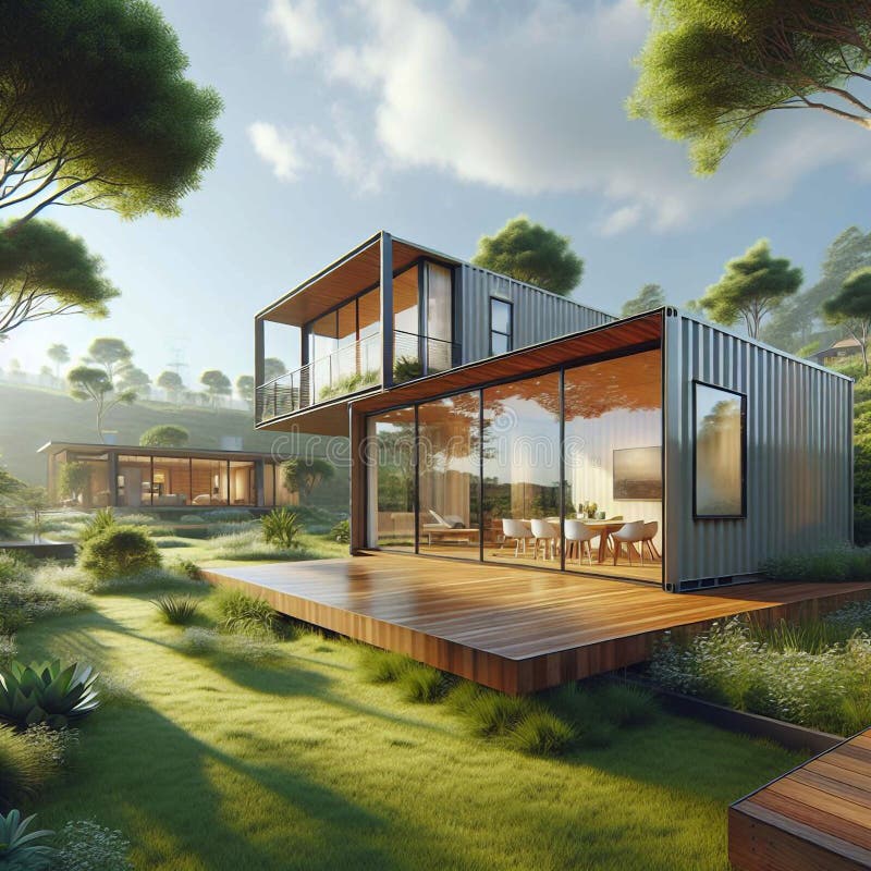 A Modern, Sustainable Shipping Container Home with Large Windows and a ...