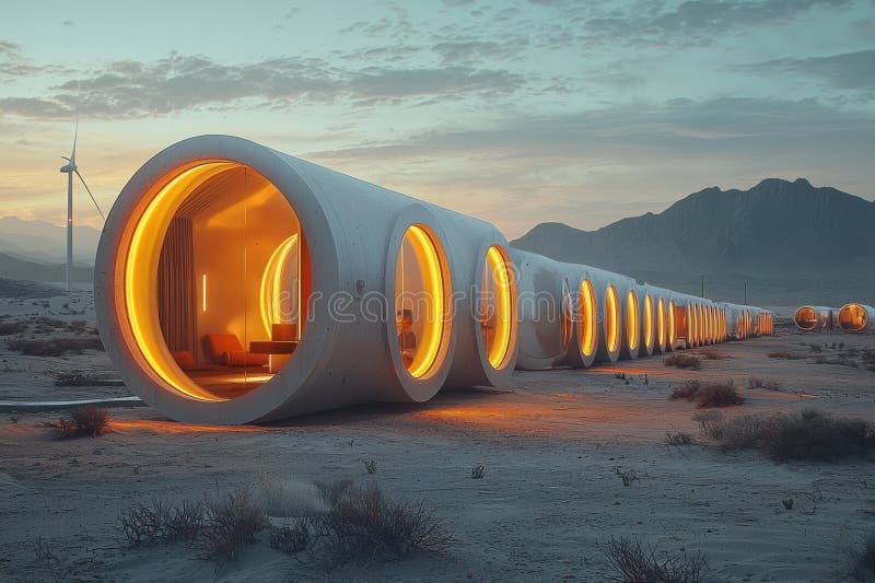 Modern Sustainable Homes with Circular Design and Warm Lighting Stock ...