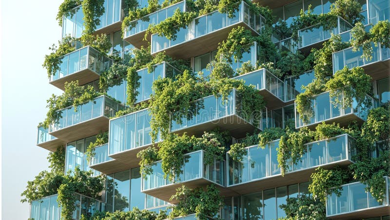 Modern Sustainable Skyscraper with Green Tinted Windows and Vertical ...