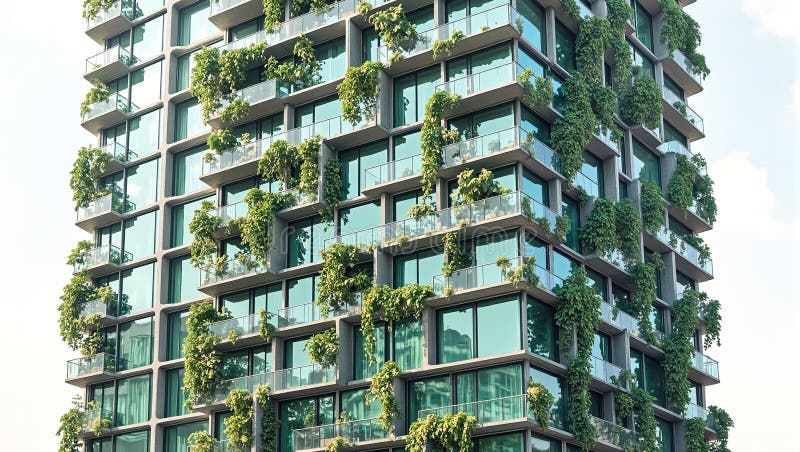 Modern Sustainable Skyscraper with Green Tinted Windows and Vertical ...