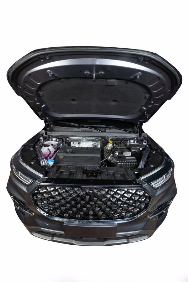 Modern SUV with Open Bonnet Stock Photo - Image of tube, horsepower ...