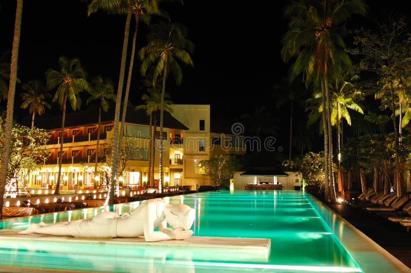 Modern Swimming Pool Decorated with Buddha Statue Stock Photo - Image ...