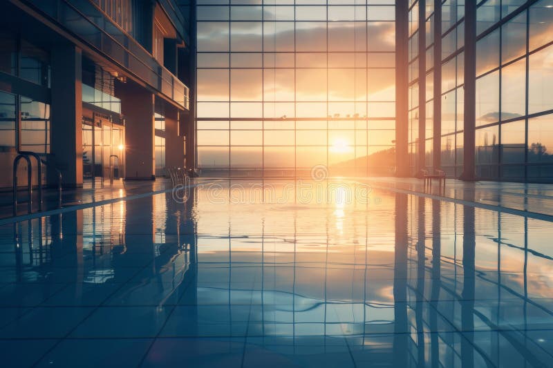 Modern Swimming Pool Overlooking a Stunning Sunset Horizon. Generative ...