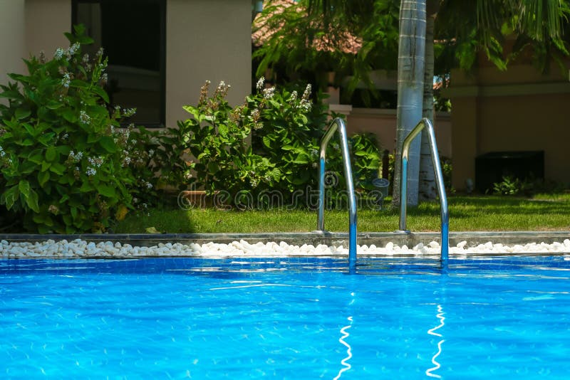 Swimming Pool with Stairs, Outdoors Stock Image - Image of lounge ...