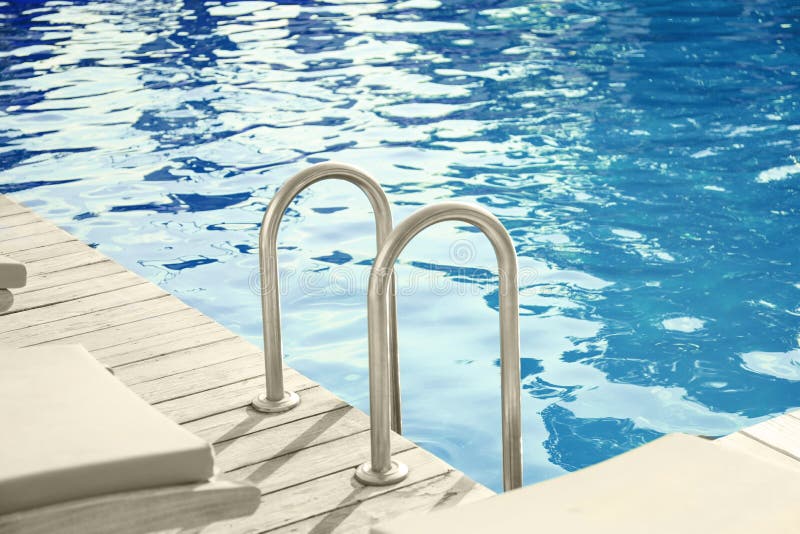 Modern Swimming Pool with Step Ladder Stock Photo - Image of outside ...