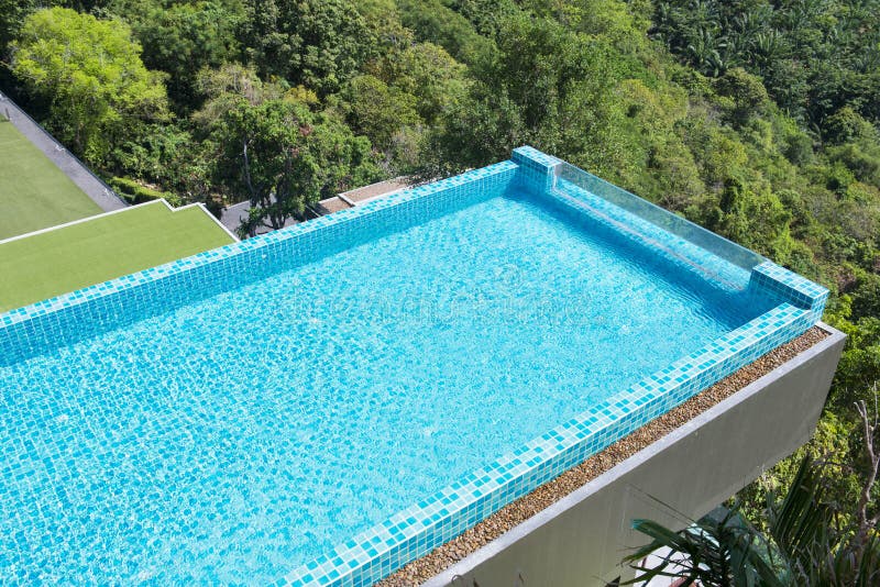Modern Swimming Pool View from the Top Stock Image - Image of green ...