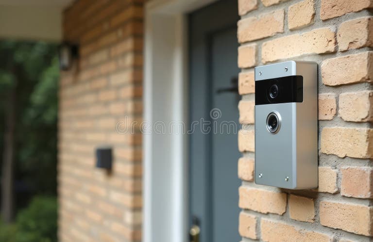 Modern System Installed on Brick Wall. Video Camera Panel for Home ...
