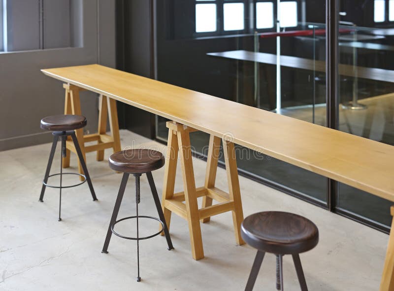 Modern Table and Chair in the Library Stock Image - Image of background ...