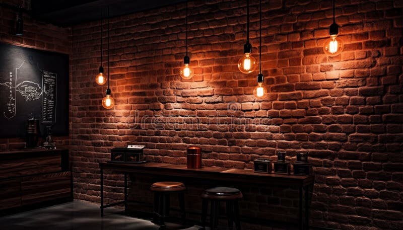 Modern Table Lamp Illuminates Rustic Brick Loft Apartment Generated by ...