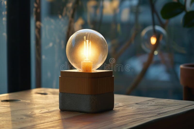 Modern Table Lamp Illuminating Wooden Surface in Room Stock Image ...