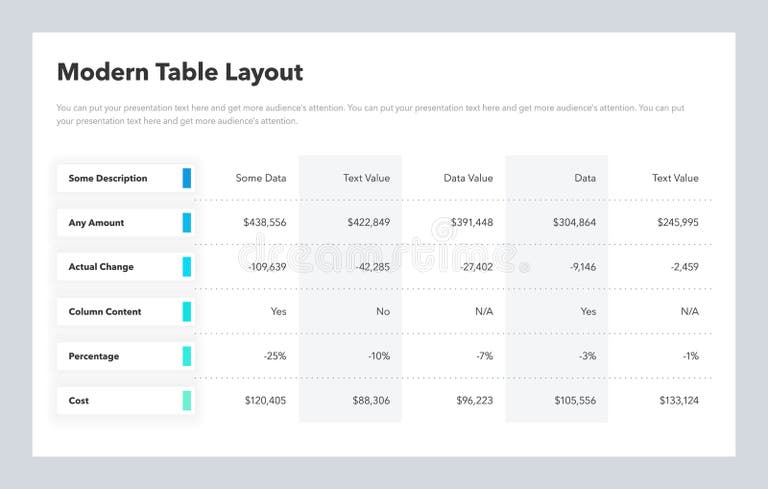 Modern Table Layout Template with Six Colorful Rows Stock Photo - Image ...