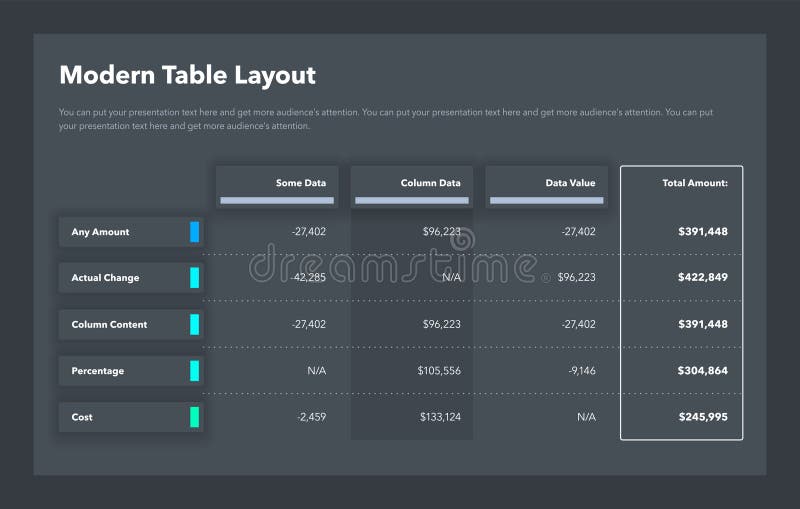 Modern Table Layout Template with Years Columns and a Total Sum Row ...