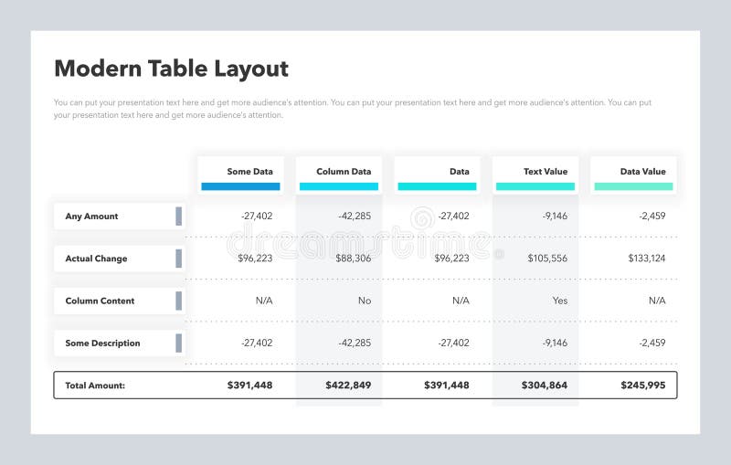 Modern Table Layout Template with a Total Amount Row Stock Photo ...