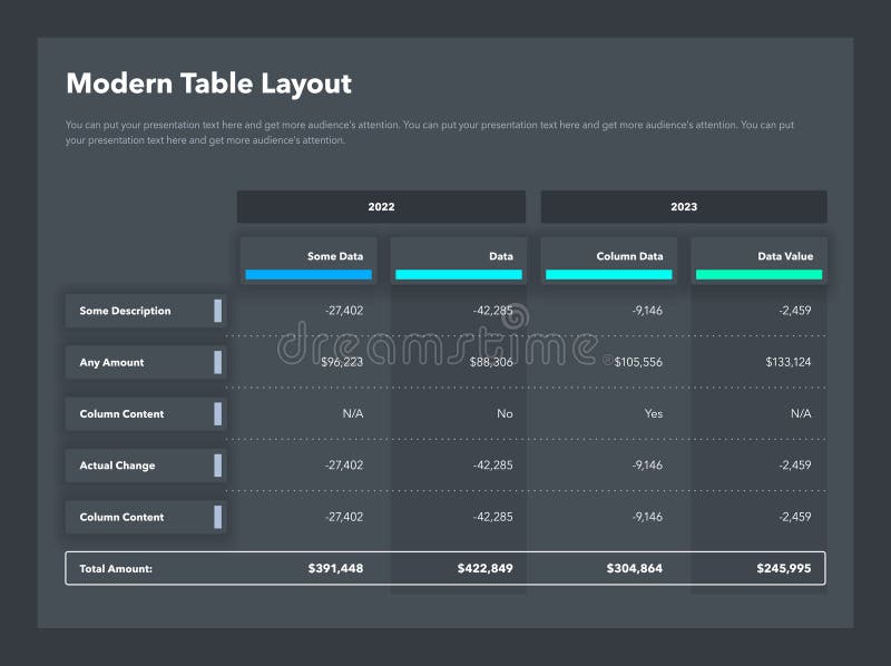 Modern Table Layout Template with Years Columns and a Total Sum Row ...