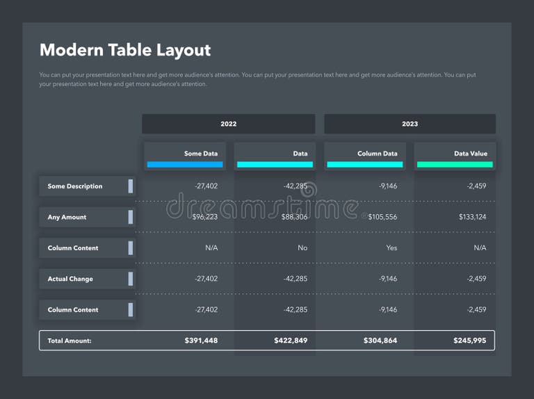 Modern Table Layout Template with Years Columns and a Total Sum Row ...
