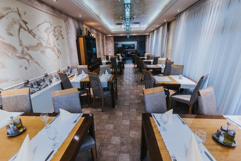 Modern Table Set Up Inside a Restaurant Stock Image - Image of ...