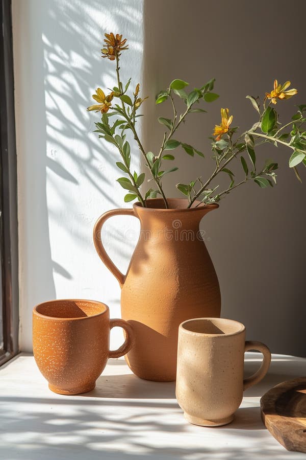 Modern Table Setting Featuring a Sleek Ceramic Vase and a Matching Bowl ...