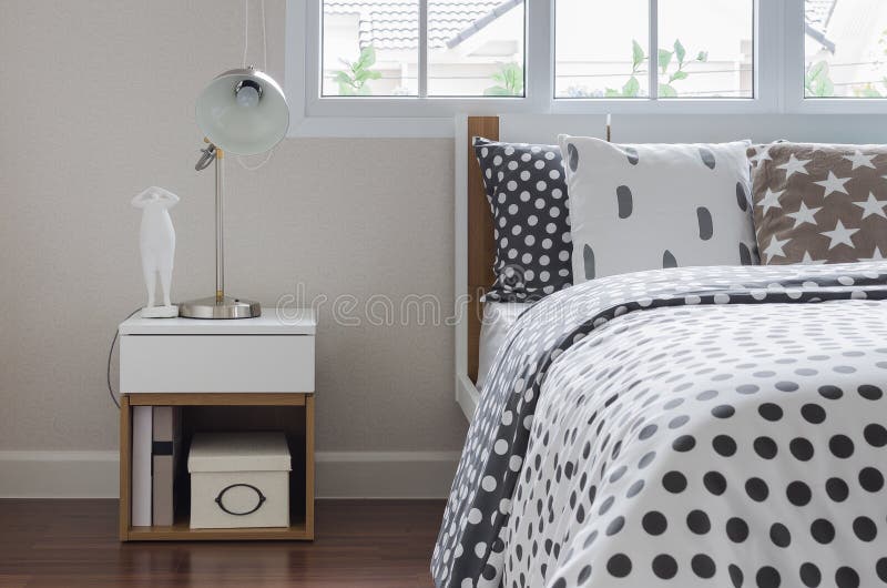 Modern Table Side in Bedroom Stock Photo - Image of design, decoration ...