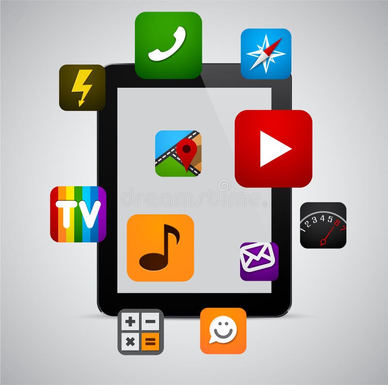 Modern tablet with apps. stock vector. Illustration of internet - 32613361