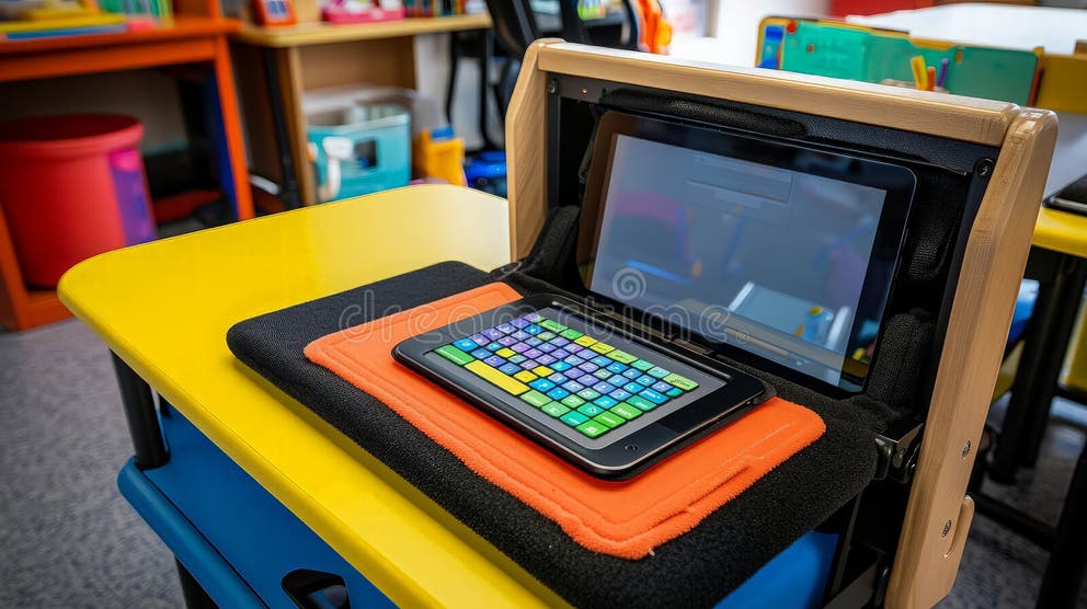 A Modern Tablet Computer in a Classroom Stock Photo - Image of colorful ...