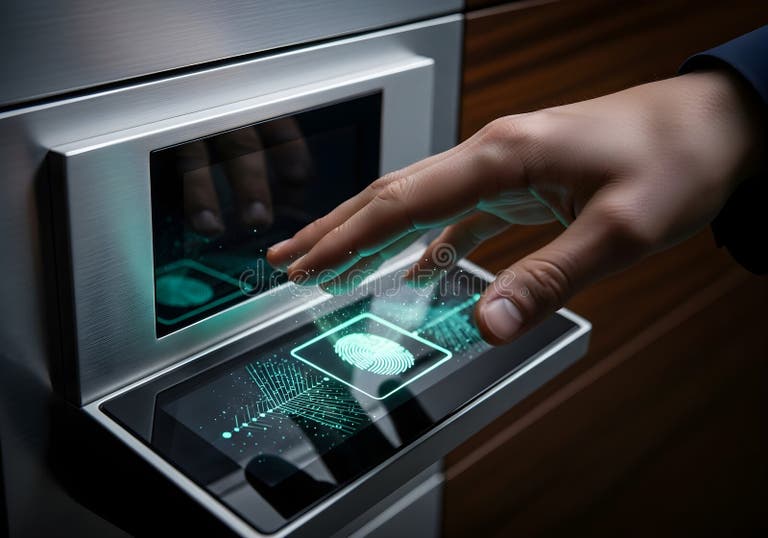 Modern Tablet on Desk Showing Fingerprint Login Screen, Visual Metaphor for Privacy ...