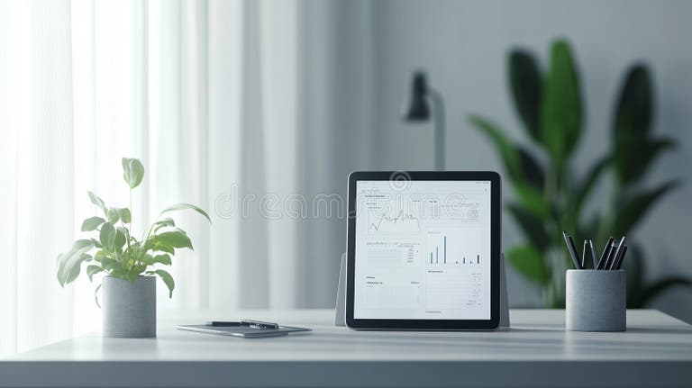 Modern Tablet Displaying Analytics on a Minimalist Desk, Digital ...