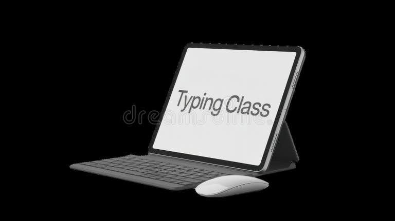 Typing Class on Tablet Screen with Keyboard and Mouse on Transparent ...