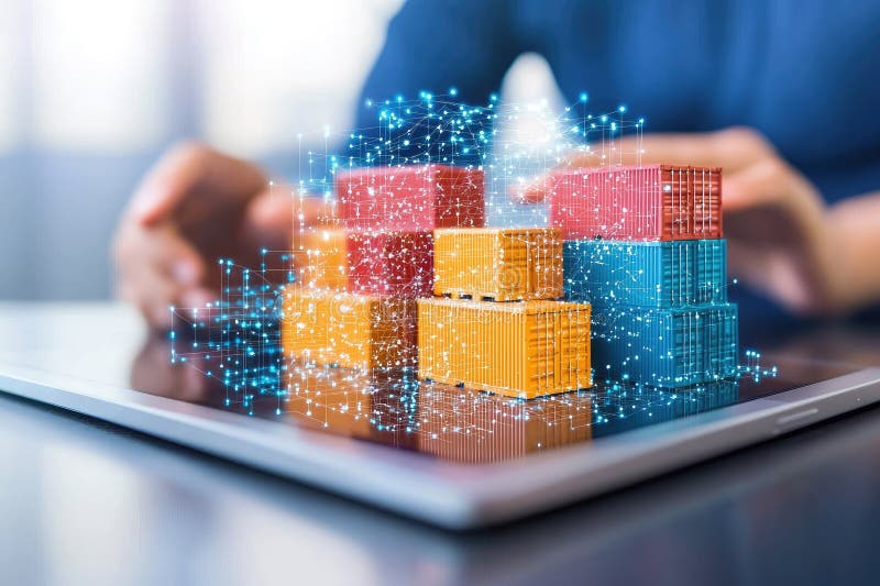 Futuristic Digital Cargo Simulation with Colorful Shipping Containers ...