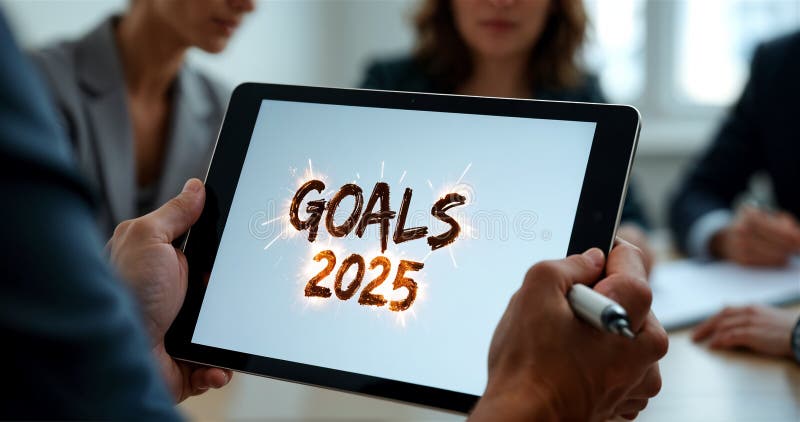 Modern Tablet with "Goals 2025" Display Stock Illustration ...