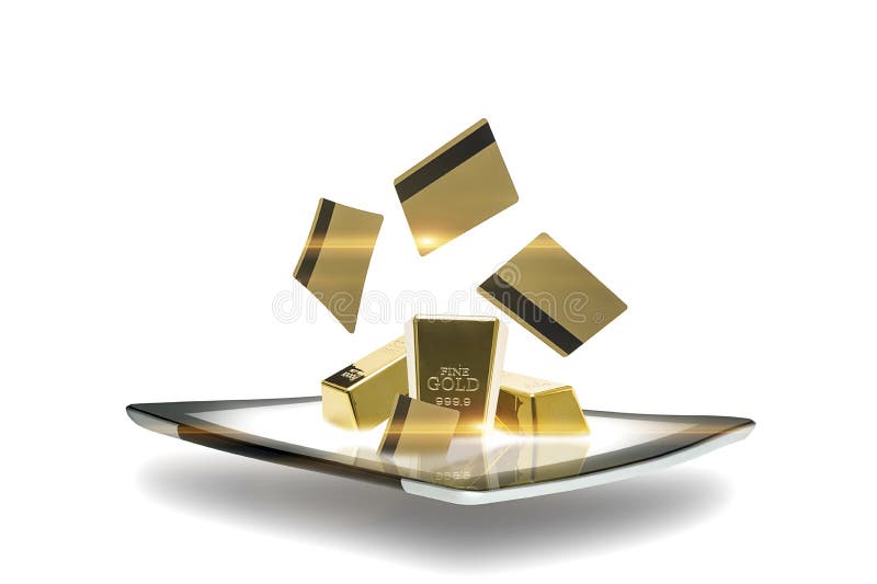 Modern Tablet with Gold Bullion Stock Image - Image of fortune ...