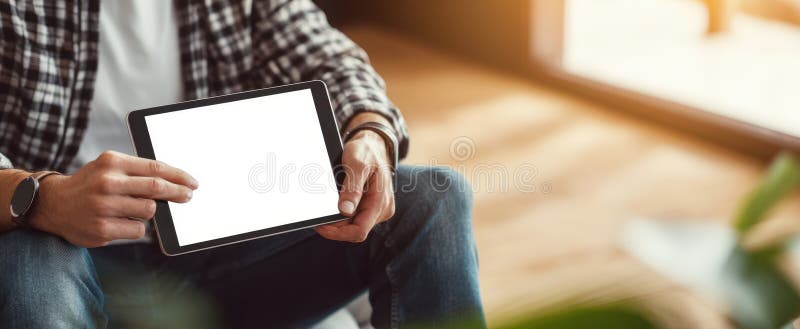 The Modern Tablet Held by a Man in a Cozy Indoor Setting..AI Generated ...