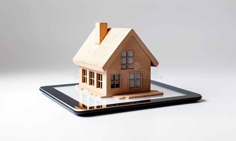 A Modern Tablet with a Miniature House Model on Top Stock Image - Image ...