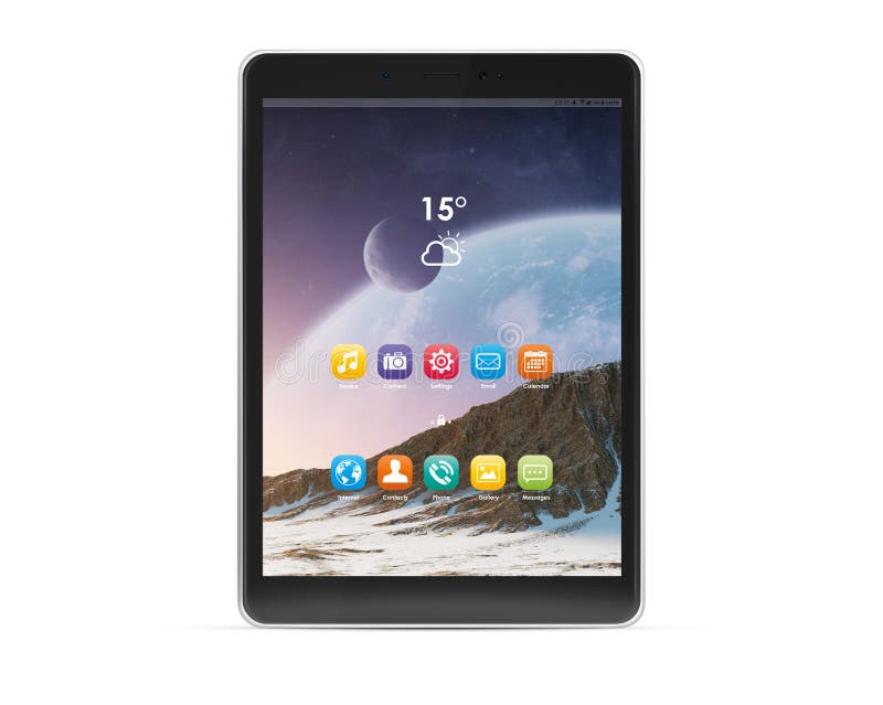 Tablet Mockup with Wireless Keyboard on Table in Modern Dark Co-working ...