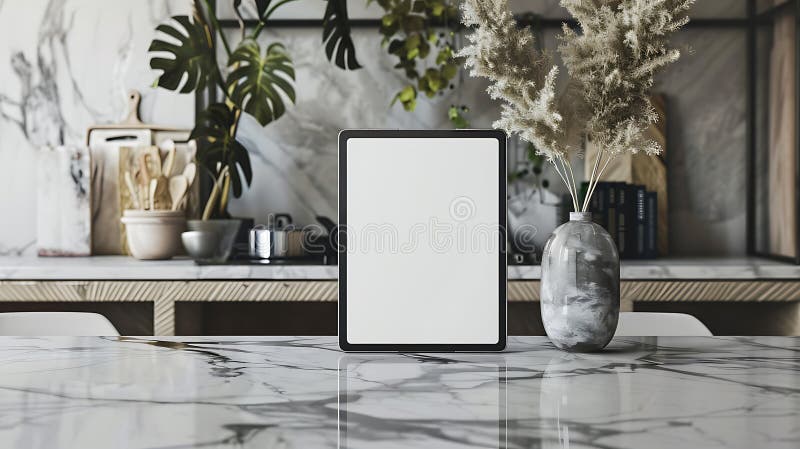 Modern Tablet Mockup on Marble Countertop in Stylish Kitchen Setting ...