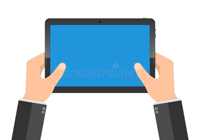 Modern Tablet PC with Blue Screen in the Hands. Vector Illustration ...