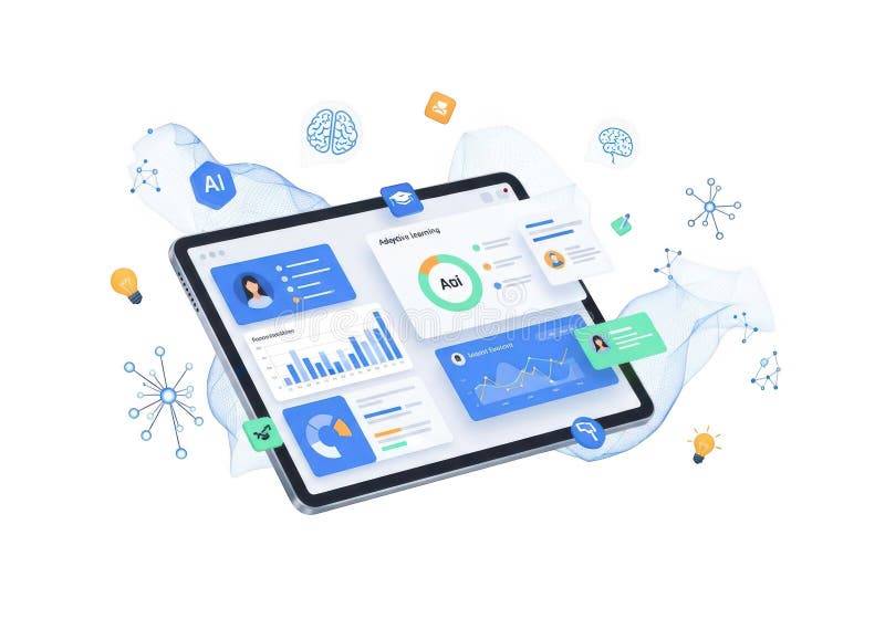 Modern Tablet Showcasing AI-driven Adaptive Learning Dashboards and Data Analytics Stock Photo ...