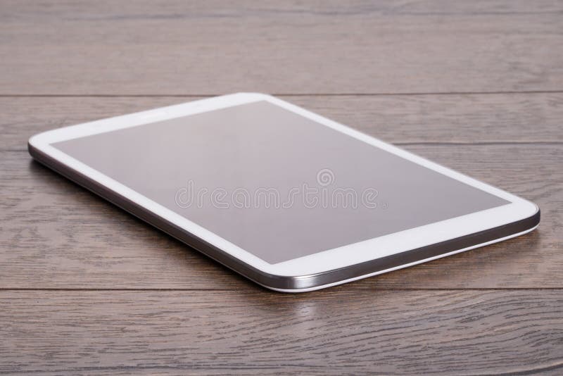 Modern Tablet on Wooden Table Stock Image - Image of instruments ...