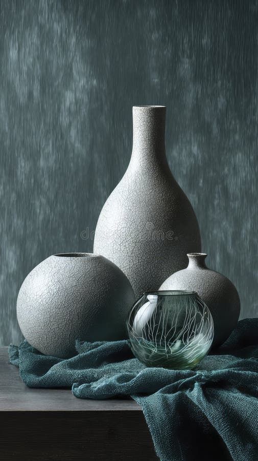 Modern Tabletop Still Life in Monochrome Transformative Teal, Ceramic ...