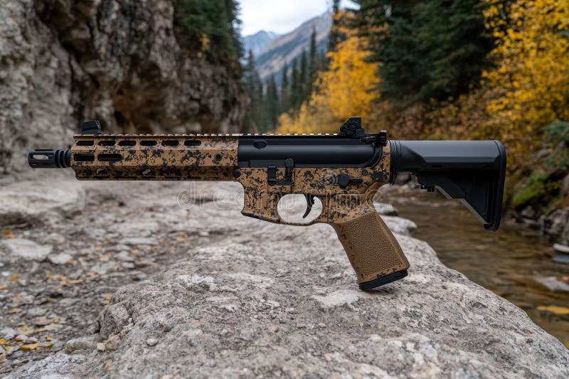 A Modern Tactical Rifle on a Rock in a Natural Setting. Stock ...