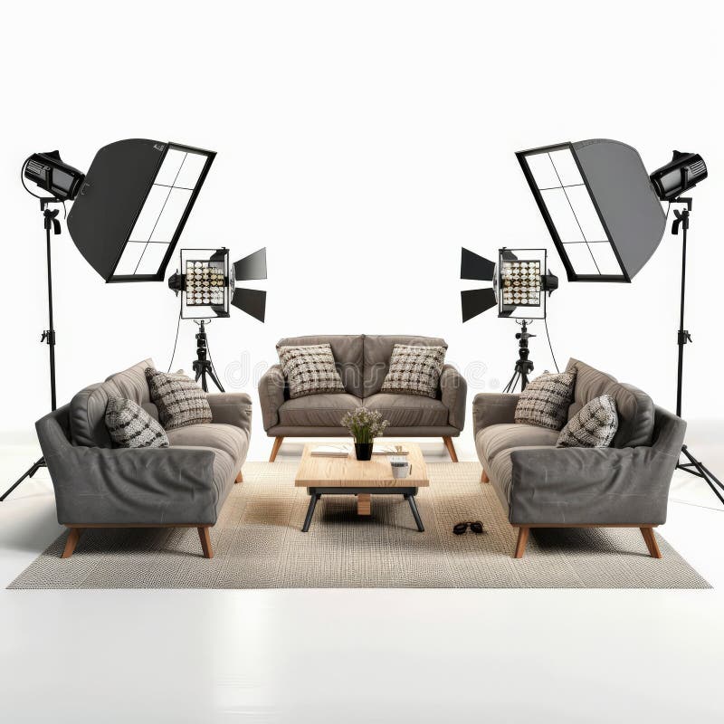 A Modern Talk Show Studio with a Cozy Living Room Setup, Featuring ...