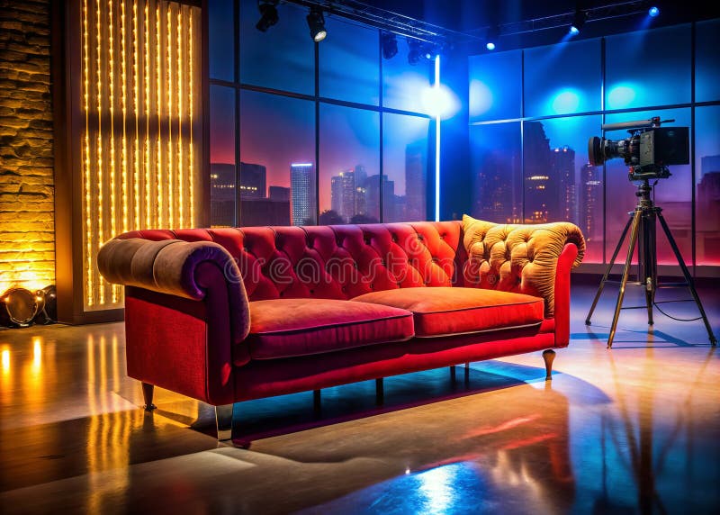 Modern Talk Show Studio Set Empty Stage Ready for Broadcast Stock ...