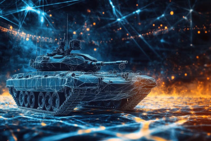 Modern Tank Displayed with Futuristic Digital Effects in an Abstract ...